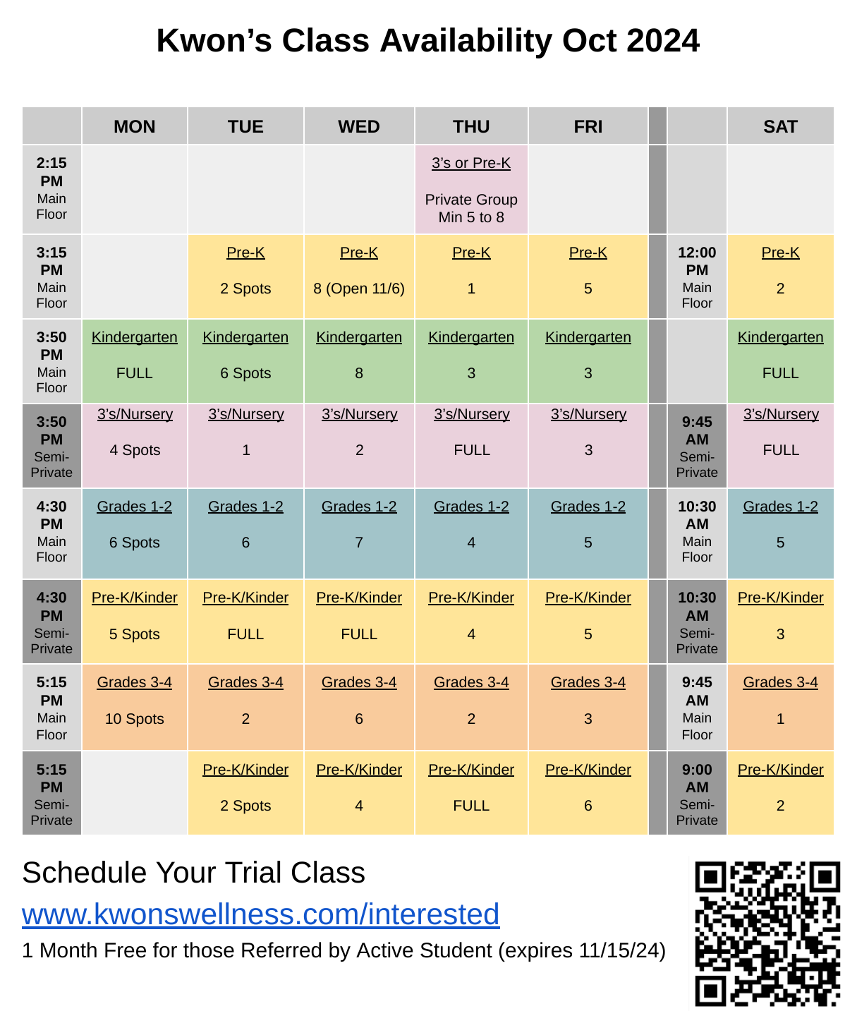 Availability – Kwon's Wellness